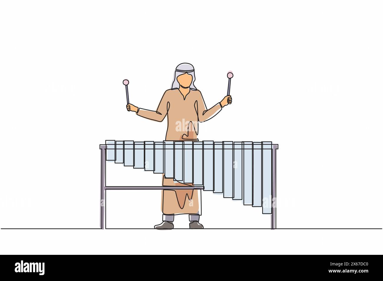 Single continuous line drawing Arab man percussion player play marimba ... Single continuous line drawing Arab man percussion player play marimba ...