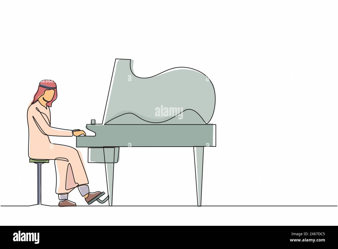 Single continuous line drawing Arab man plays piano. Male performer ... Single continuous line drawing Arab man plays piano. Male performer ...
