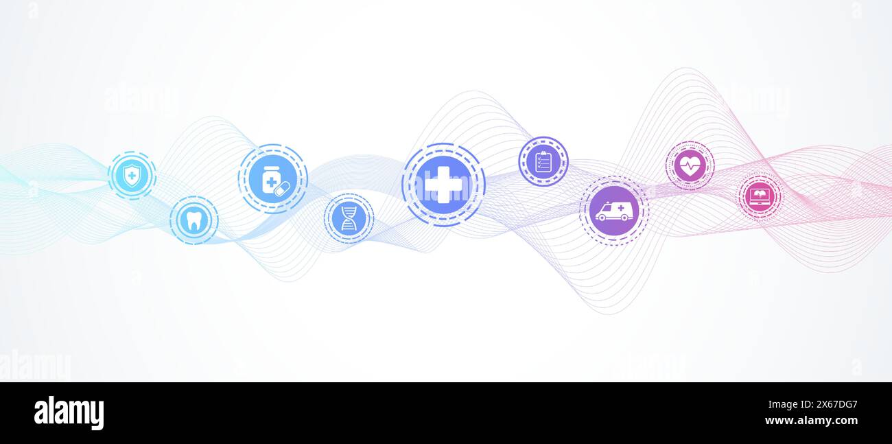 Modern health care banner template with flat icons. Medical innovation ...