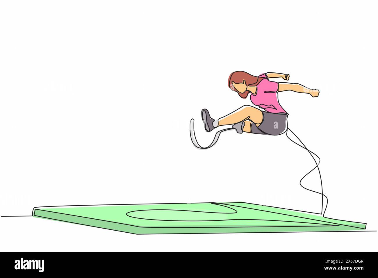 Single one line drawing female athlete amputee on prosthetic leg long ... Single one line drawing female athlete amputee on prosthetic leg long ...