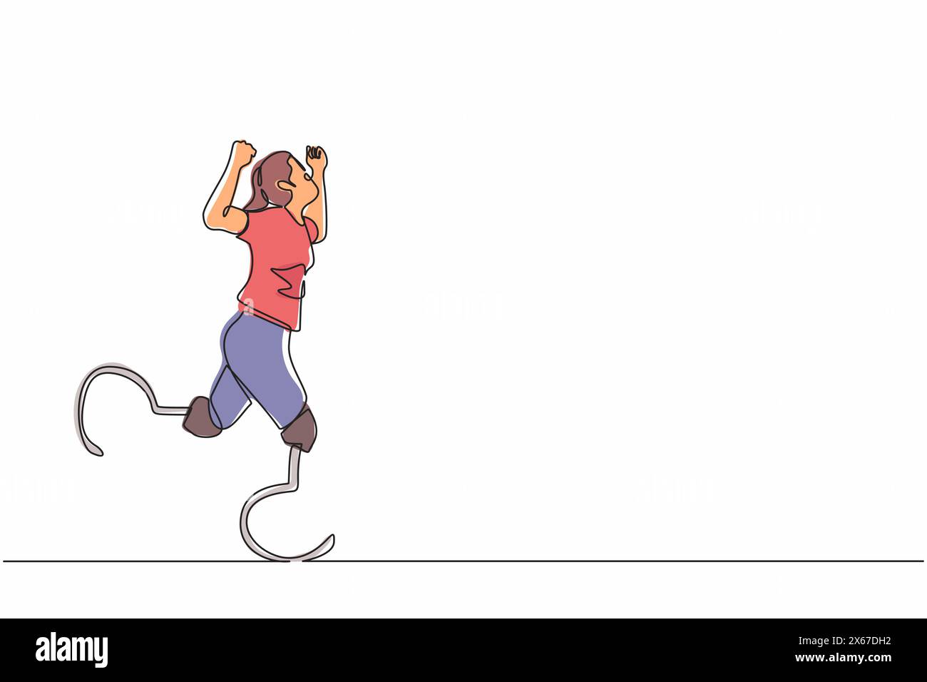 Single continuous line drawing woman athlete marathon runner with ...