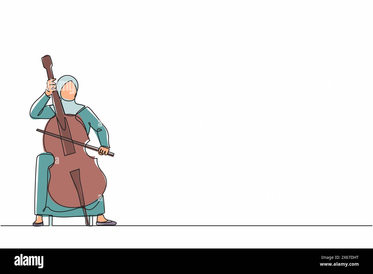 Single continuous line drawing Arab female performer playing on ...