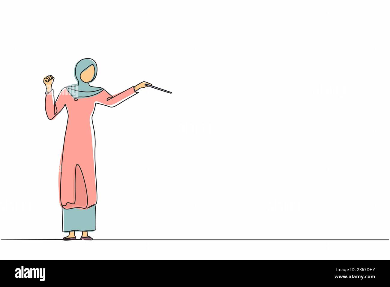 Continuous one line drawing Arab woman music orchestra conductor ...