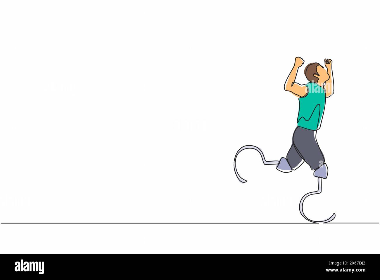 Single one line drawing man athlete marathon runner with prostheses ...