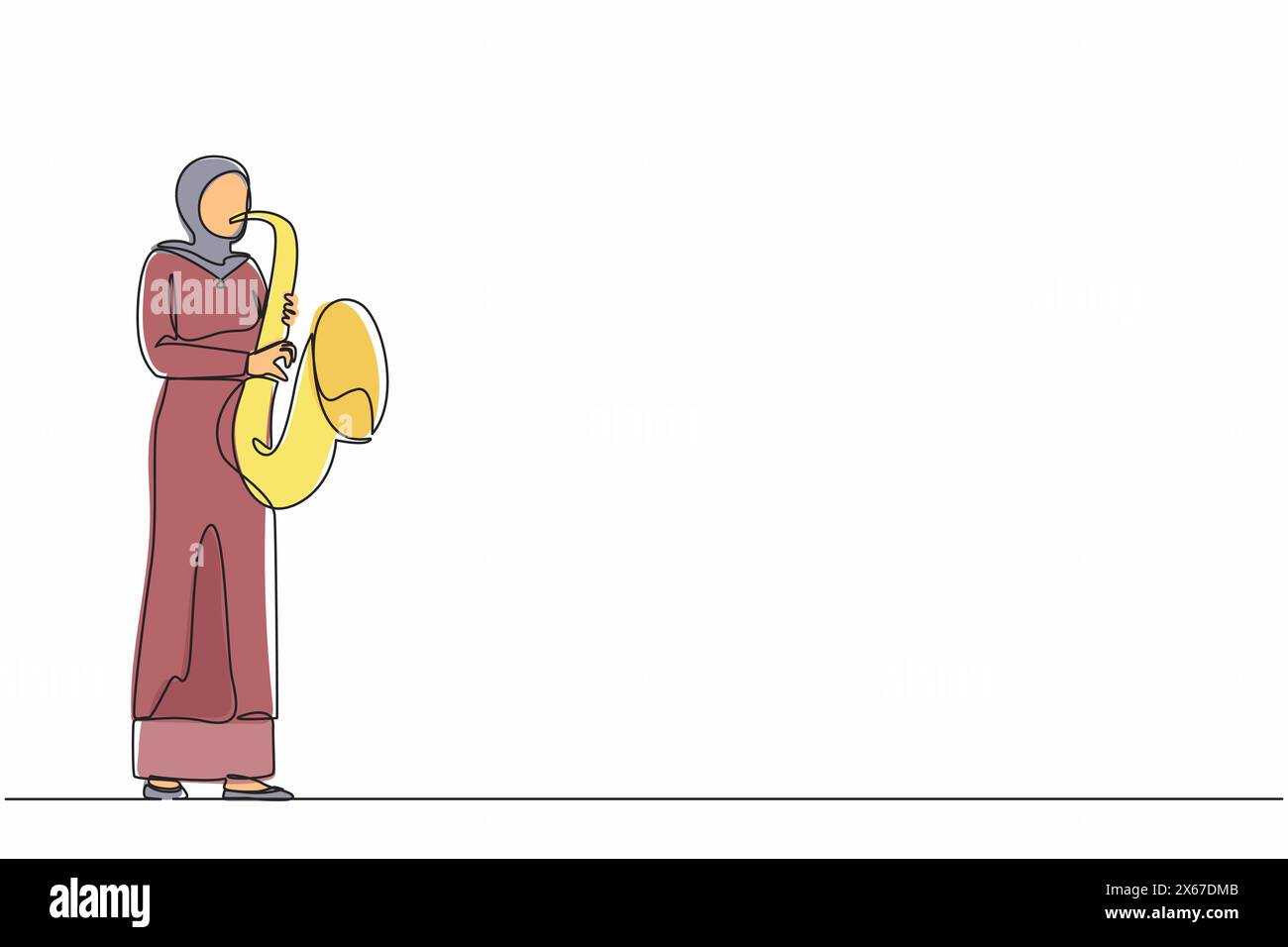 Continuous one line drawing Arabian saxophonist. Jazz or blues musician ...