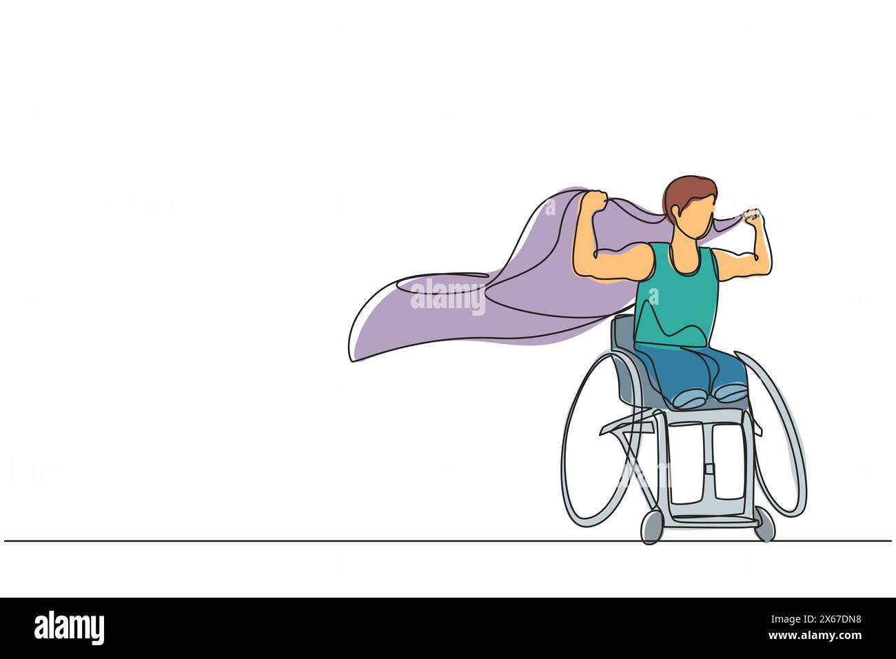 Single continuous line drawing young amputee man with body injuries ...