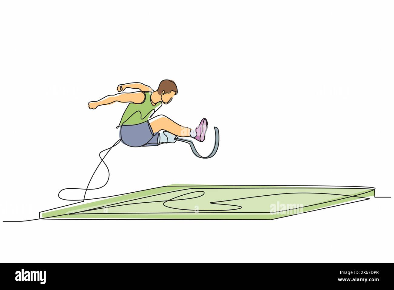 Single one line drawing male athlete amputee on prosthetic leg long ... Single one line drawing male athlete amputee on prosthetic leg long ...