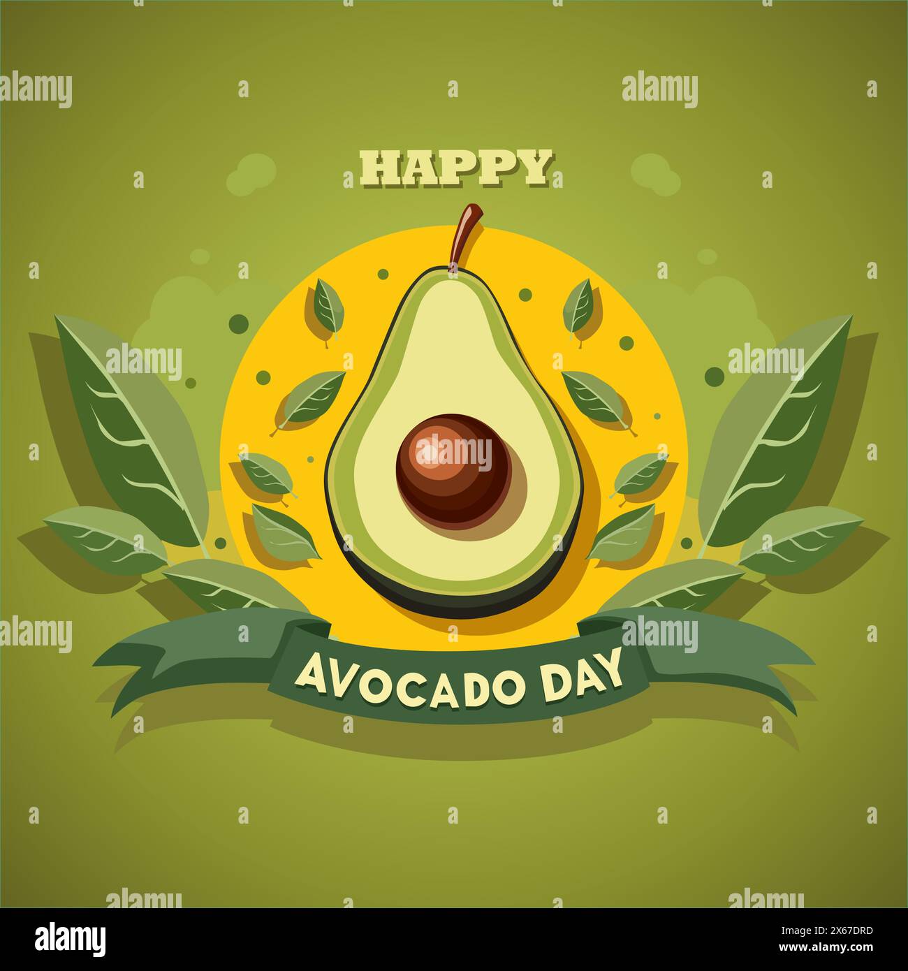 Fresh half cut green avocado with leaves and text. Banner for Avocado ...