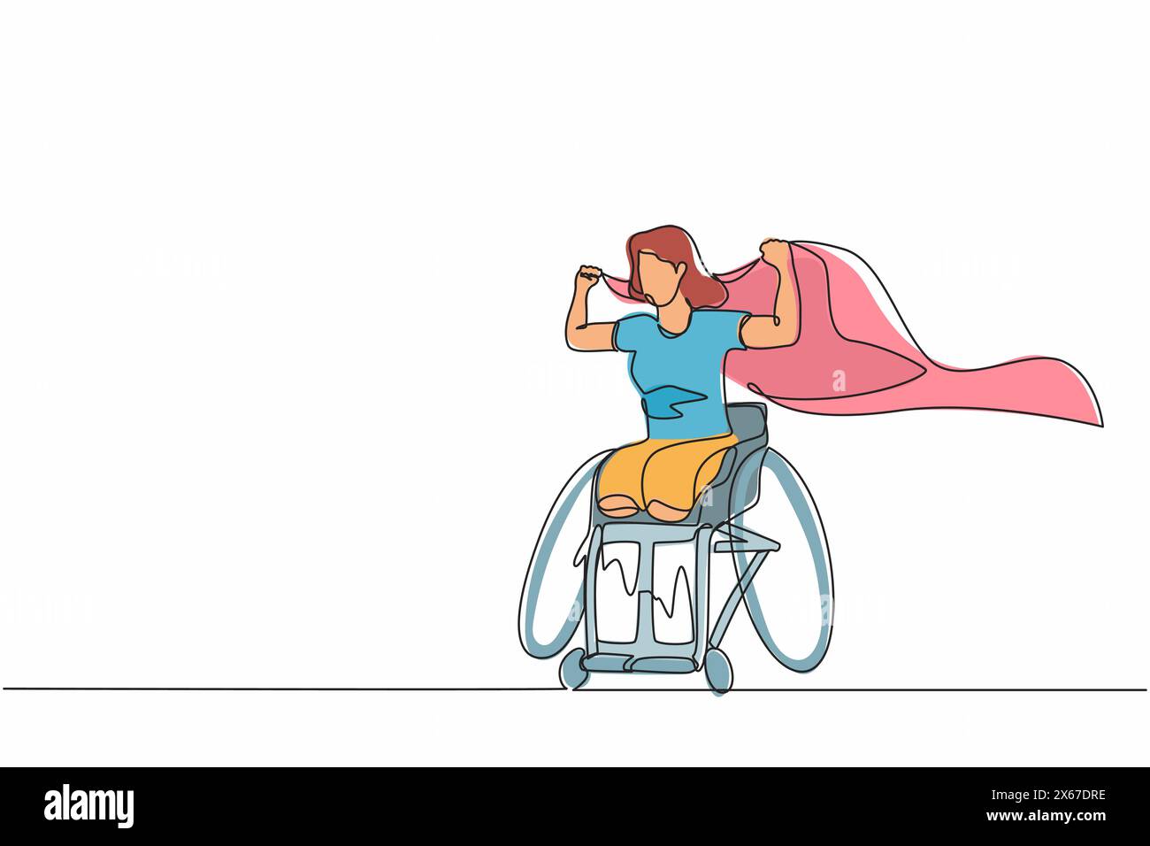 Single one line drawing young amputee woman with body injuries raising ...