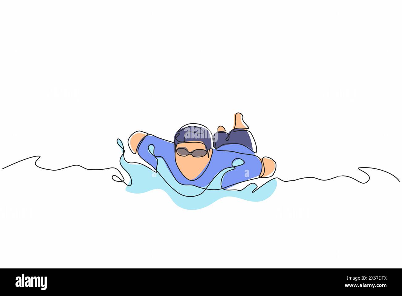 Single one line drawing young disabled person swim. Man in swimming ...