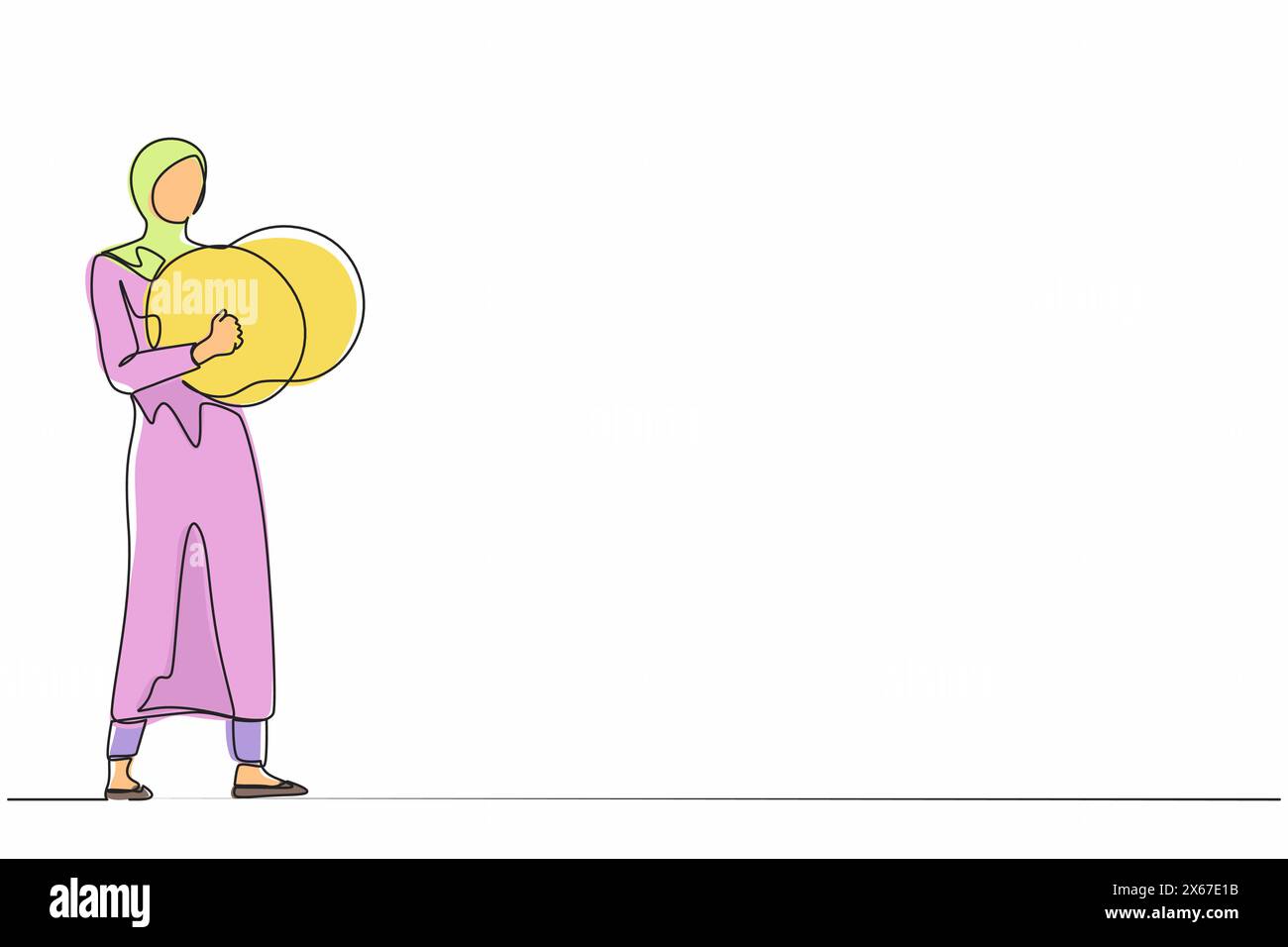 Continuous one line drawing Arab female musician playing cymbals. Woman ...