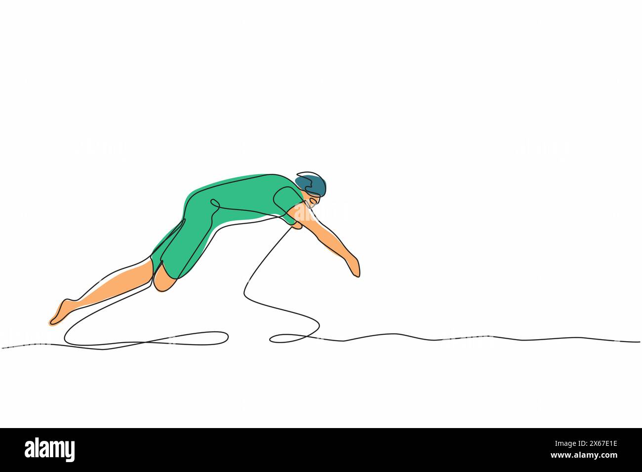 Continuous one line drawing young disabled person. Man in swimming suit ...