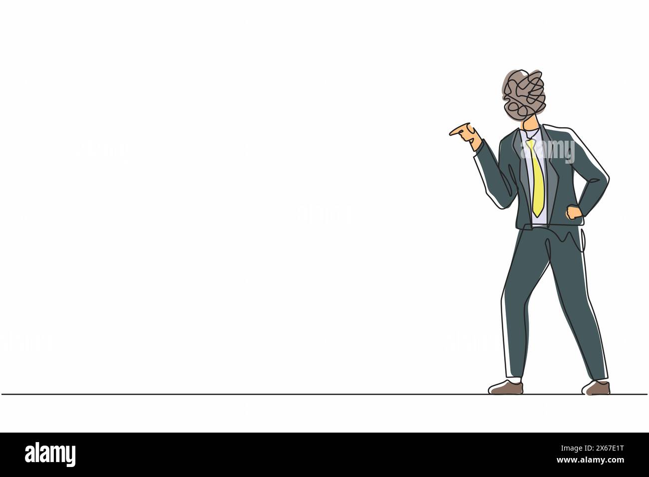 Continuous One Line Drawing Businessman With Round Scribbles Instead Of