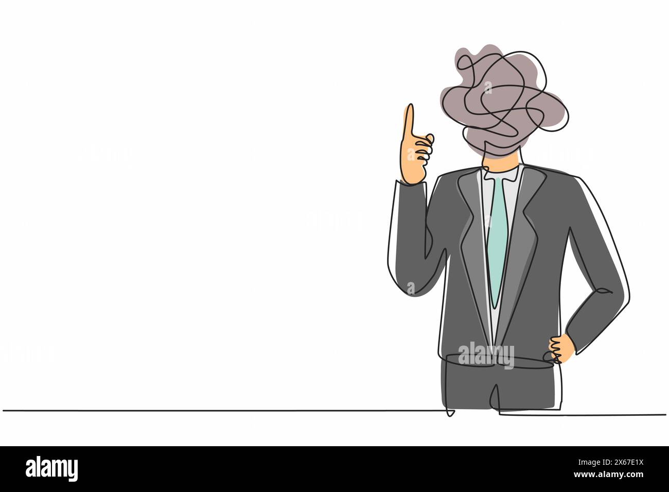 Continuous one line drawing businessman with round scribbles instead of ...