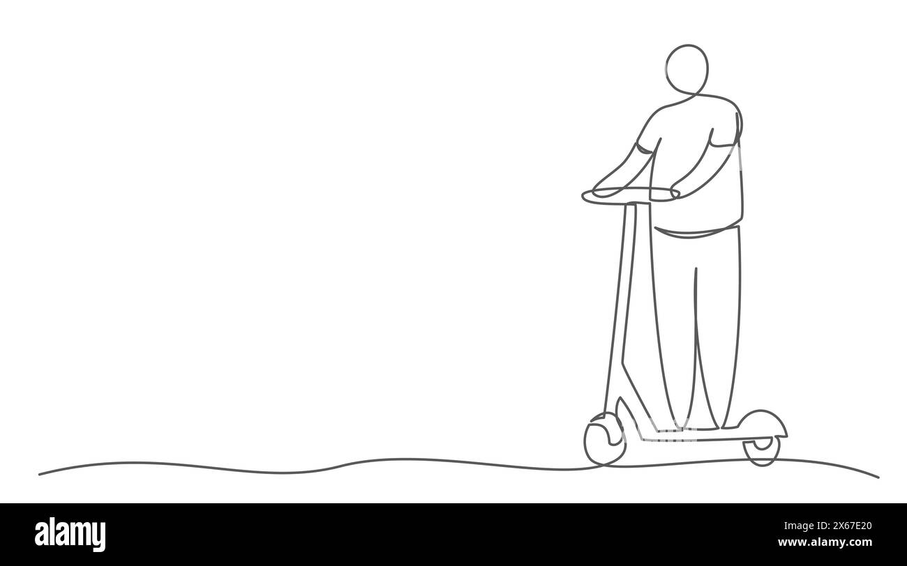 Electric scooter One line drawing on white background Stock Vector ...