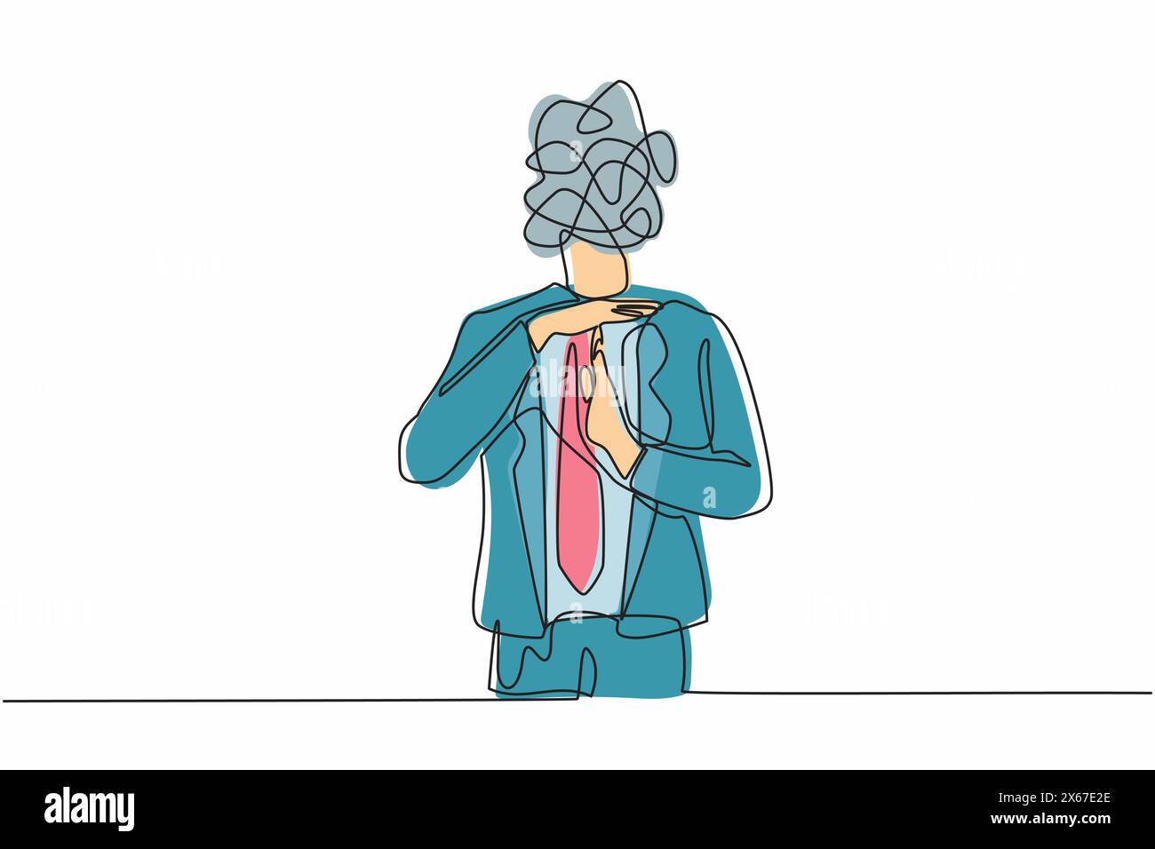 Single continuous line drawing businessman with round scribbles instead ...