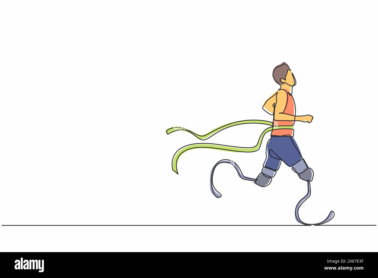 Continuous one line drawing young male athlete wins competition ...