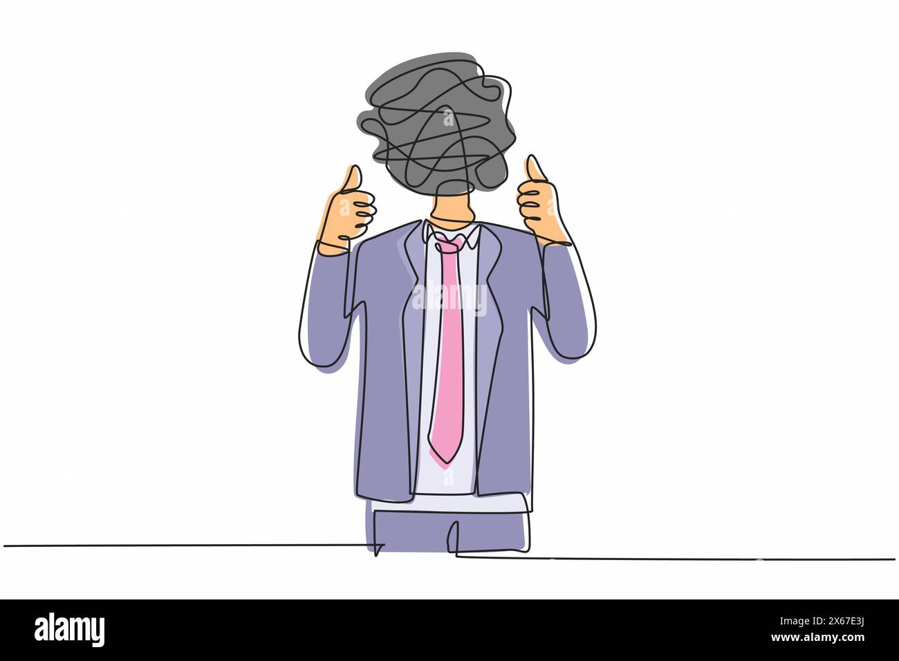 Single one line drawing businessman with round scribbles instead of a ...