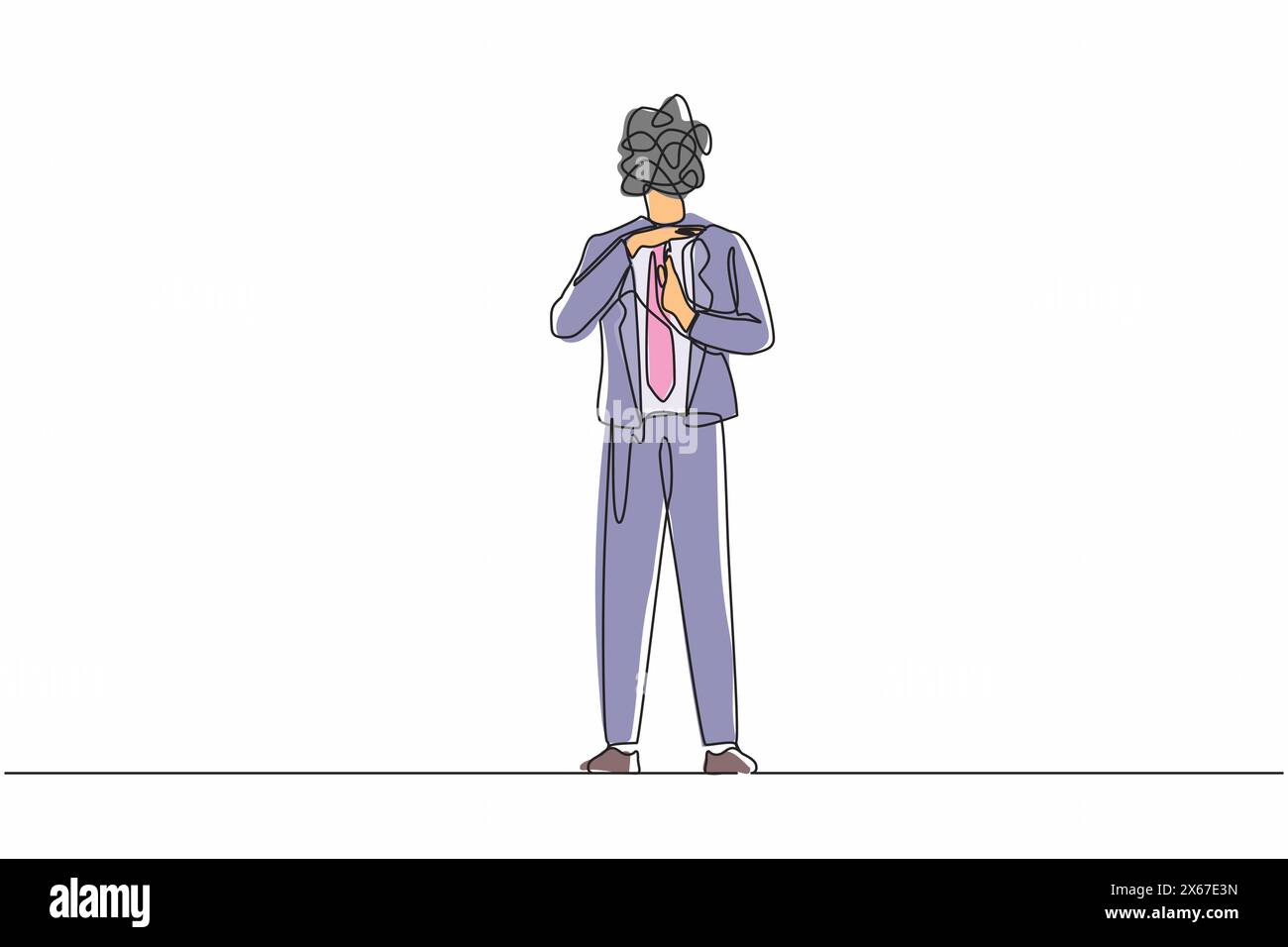 Continuous one line drawing businessman with round scribbles instead of ...