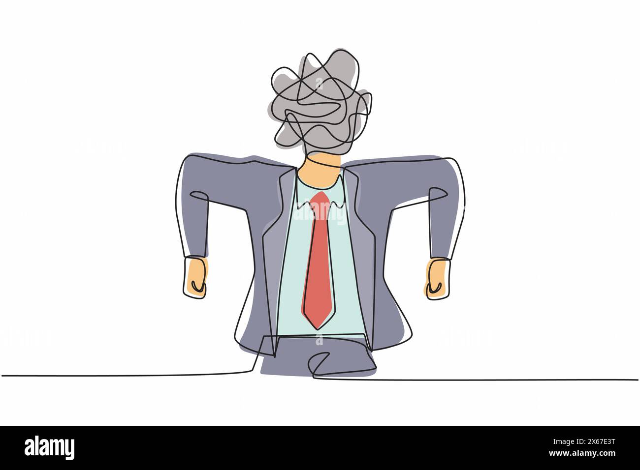 Single continuous line drawing businessman with round scribbles instead ...