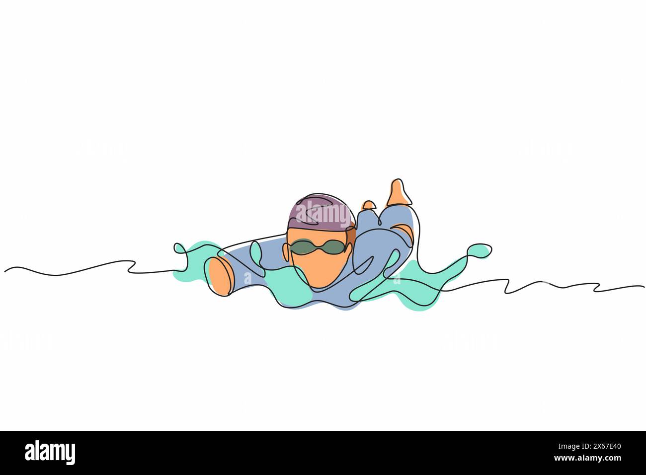 Single one line drawing young disabled person. Woman in swimming suit ...