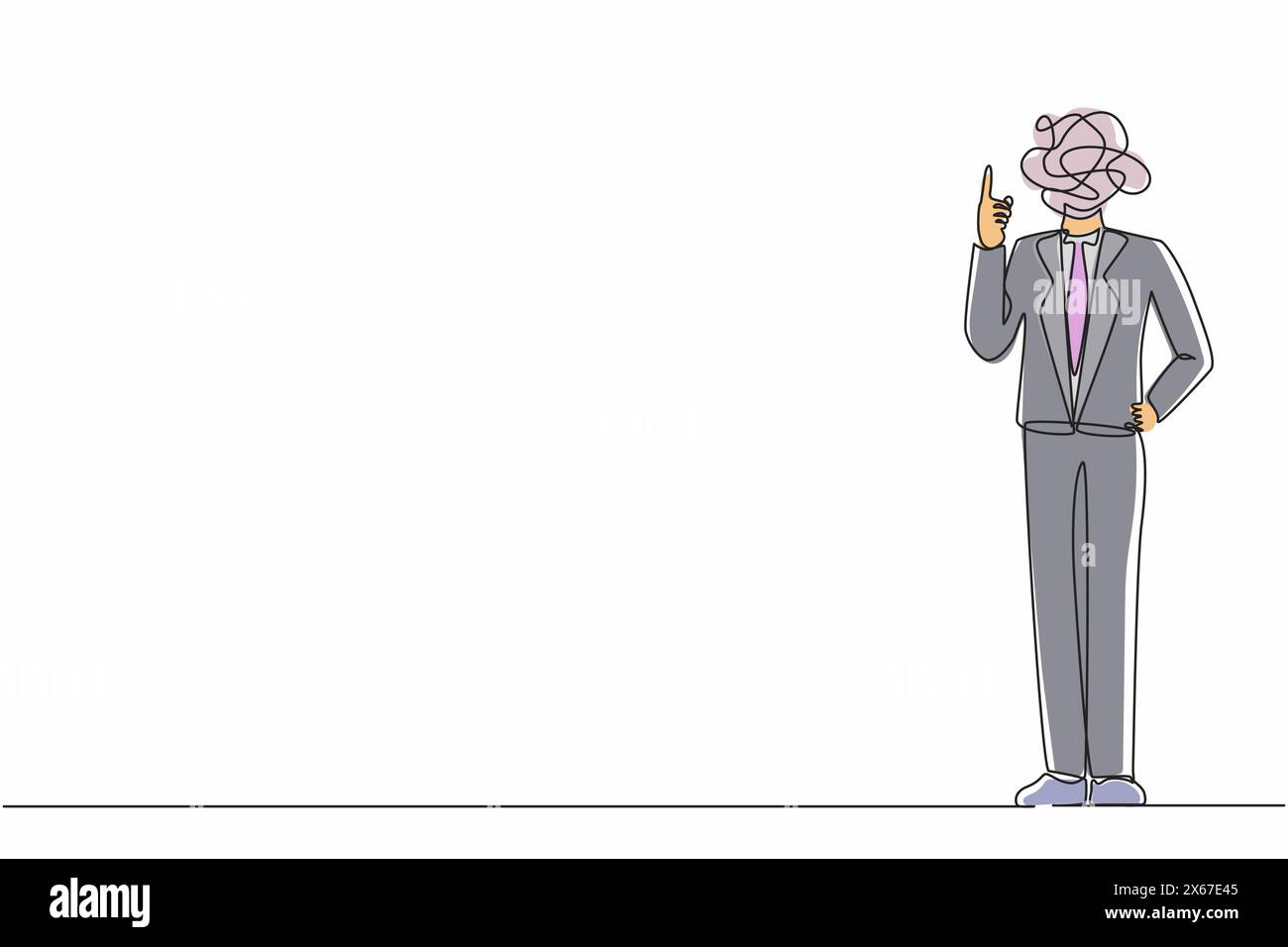 Single one line drawing businessman with round scribbles instead of a ...