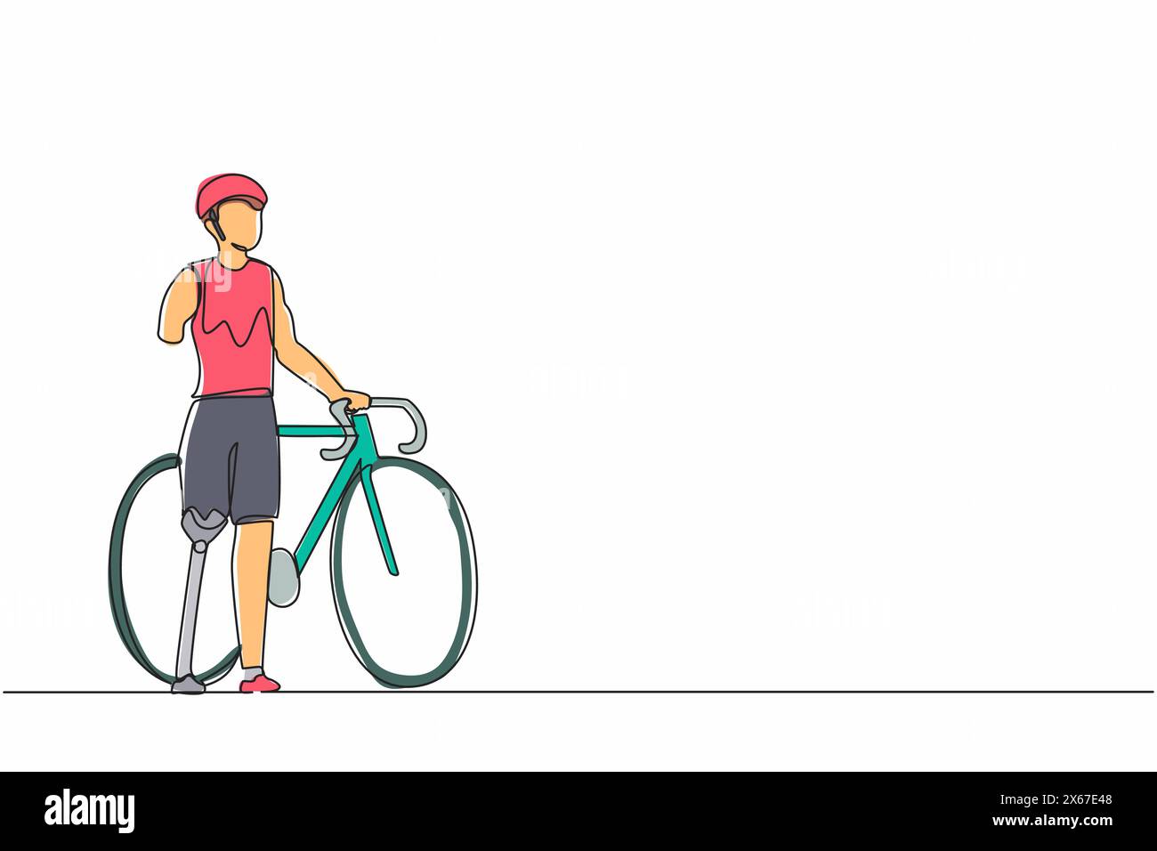 Single one line drawing man with prosthetic leg standing beside his ...