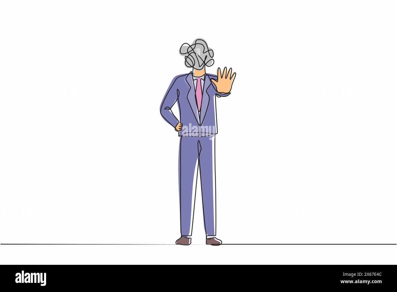 Continuous one line drawing businessman with round scribbles instead of ...