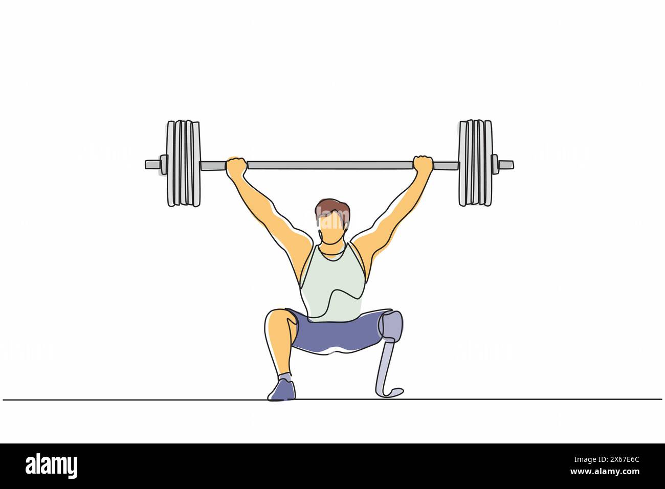 Single one line drawing disabled man weightlifter with amputated legs ... Single one line drawing disabled man weightlifter with amputated legs ...