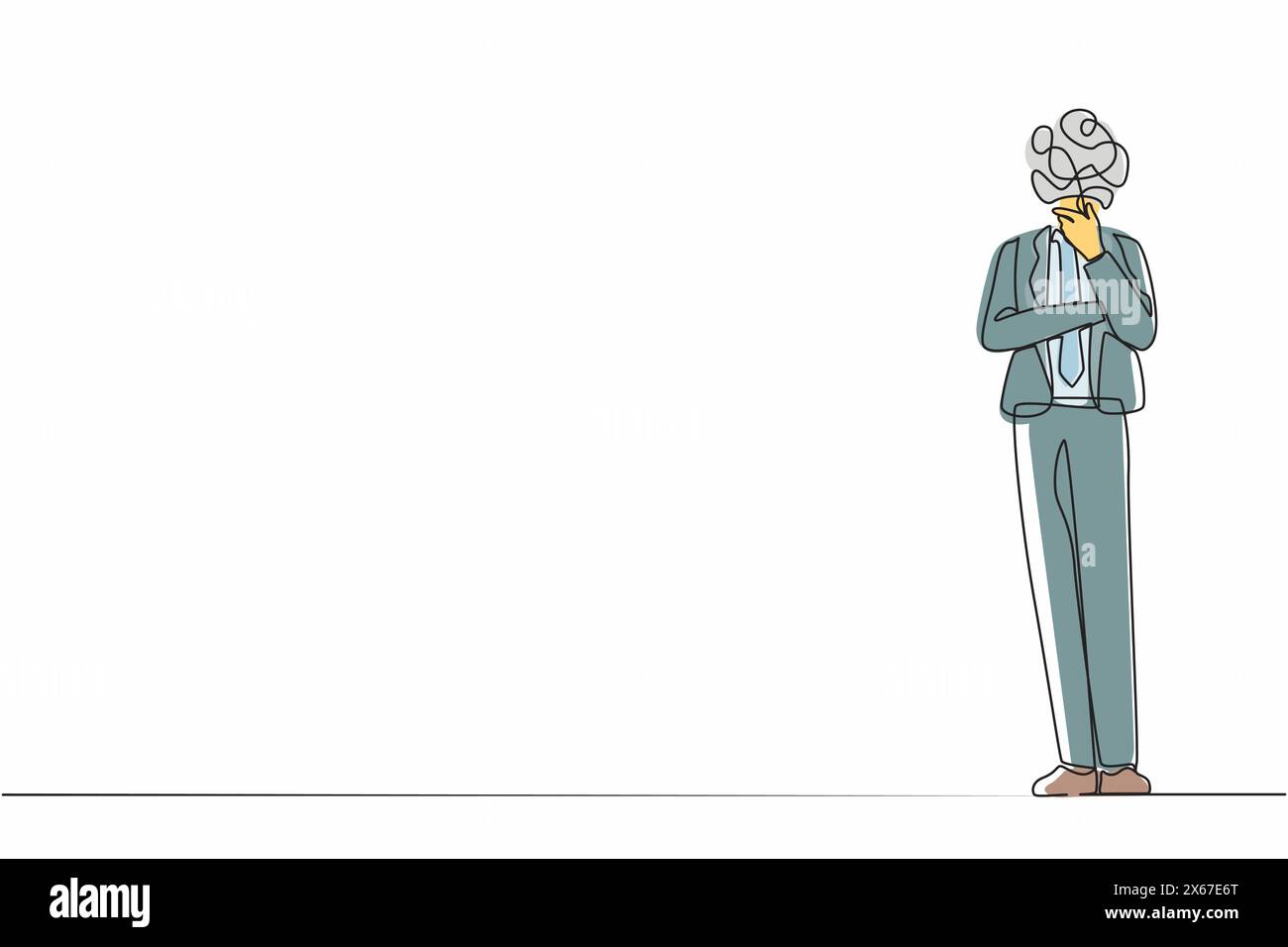 Single continuous line drawing businessman with round scribbles instead ...