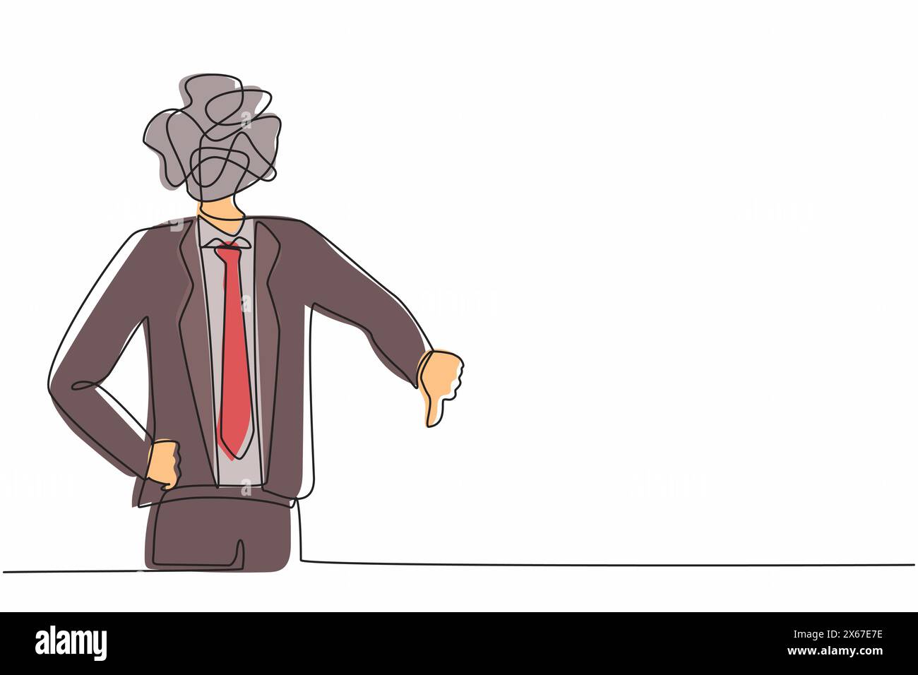 Continuous one line drawing businessman with round scribbles instead of ...