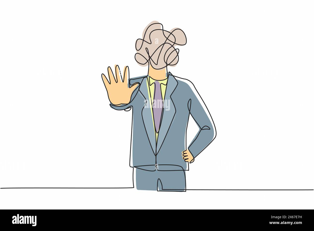 Single one line drawing businessman with round scribbles instead of a ...