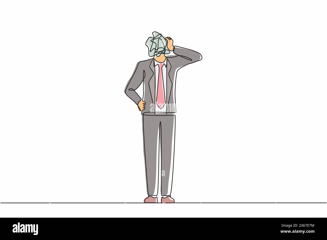 Continuous one line drawing businessman with round scribbles instead of ...