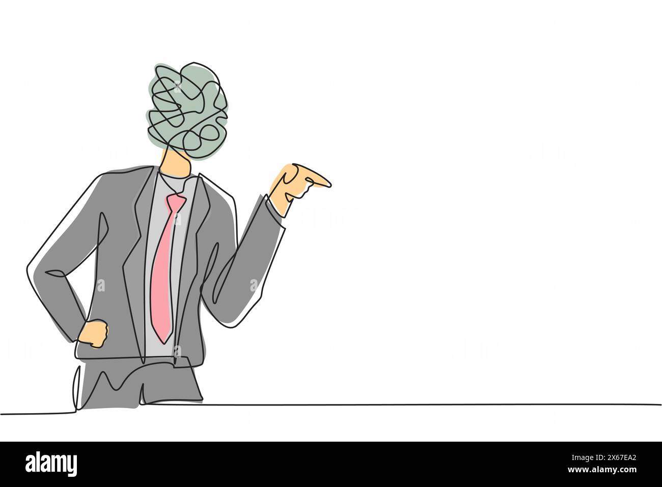 Single continuous line drawing businessman with round scribbles instead ...