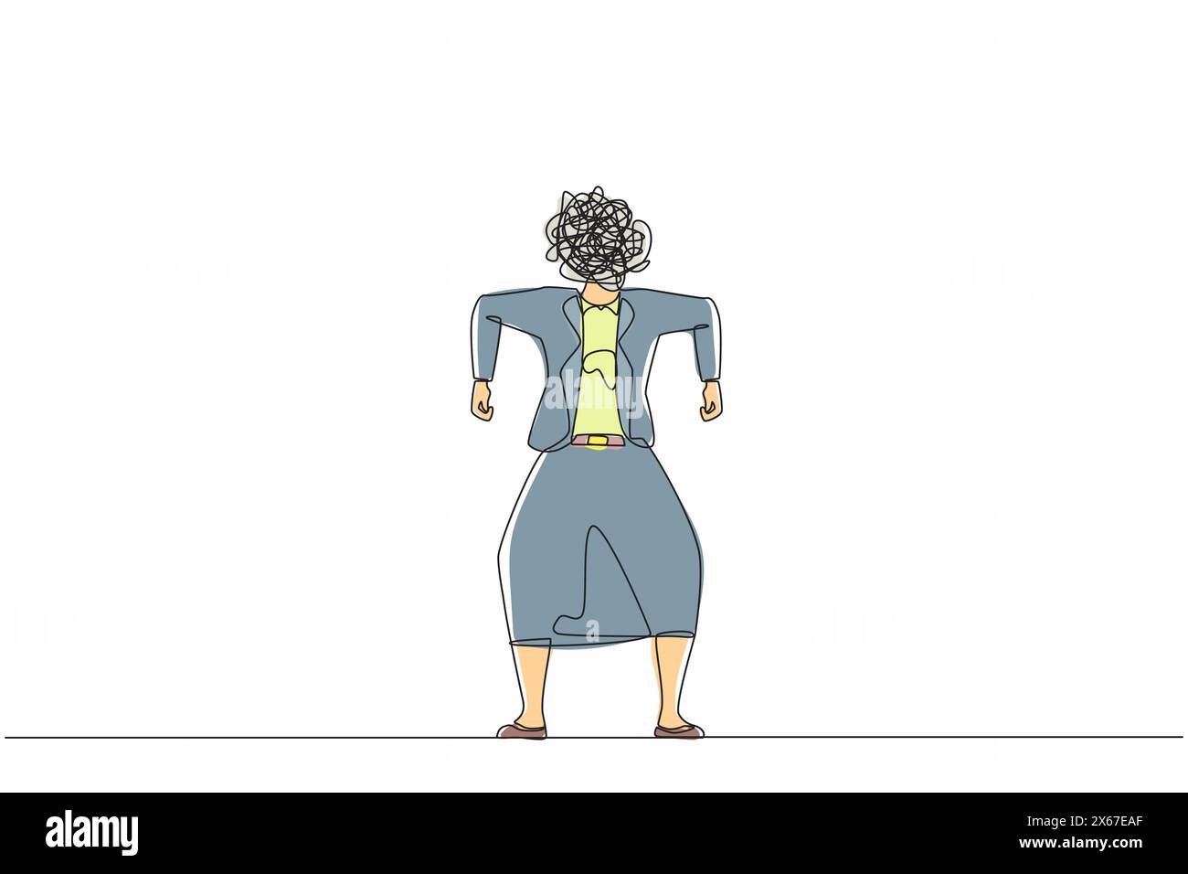 Continuous one line drawing businesswoman with round scribbles instead ...