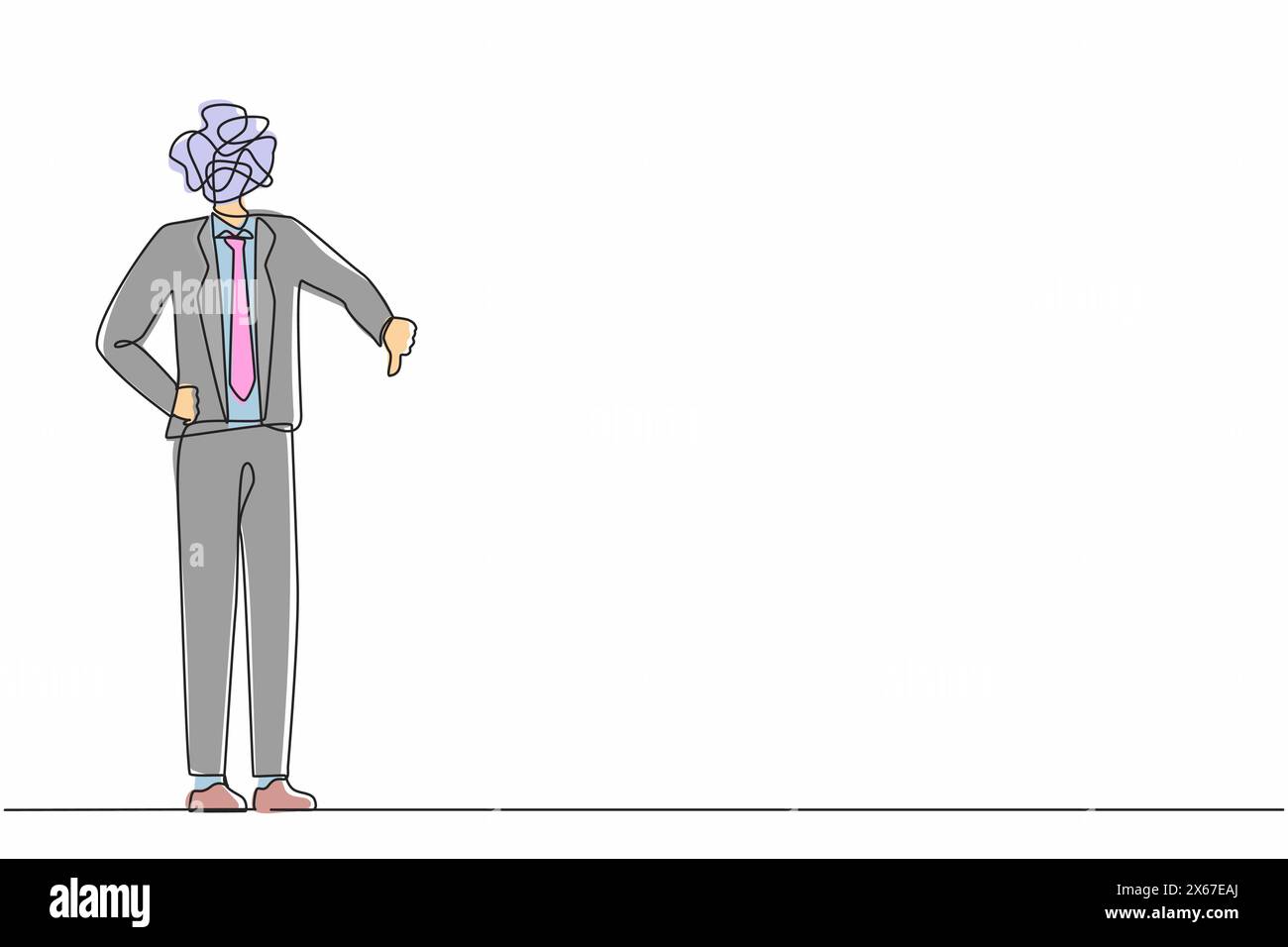 Single continuous line drawing businessman with round scribbles instead ...