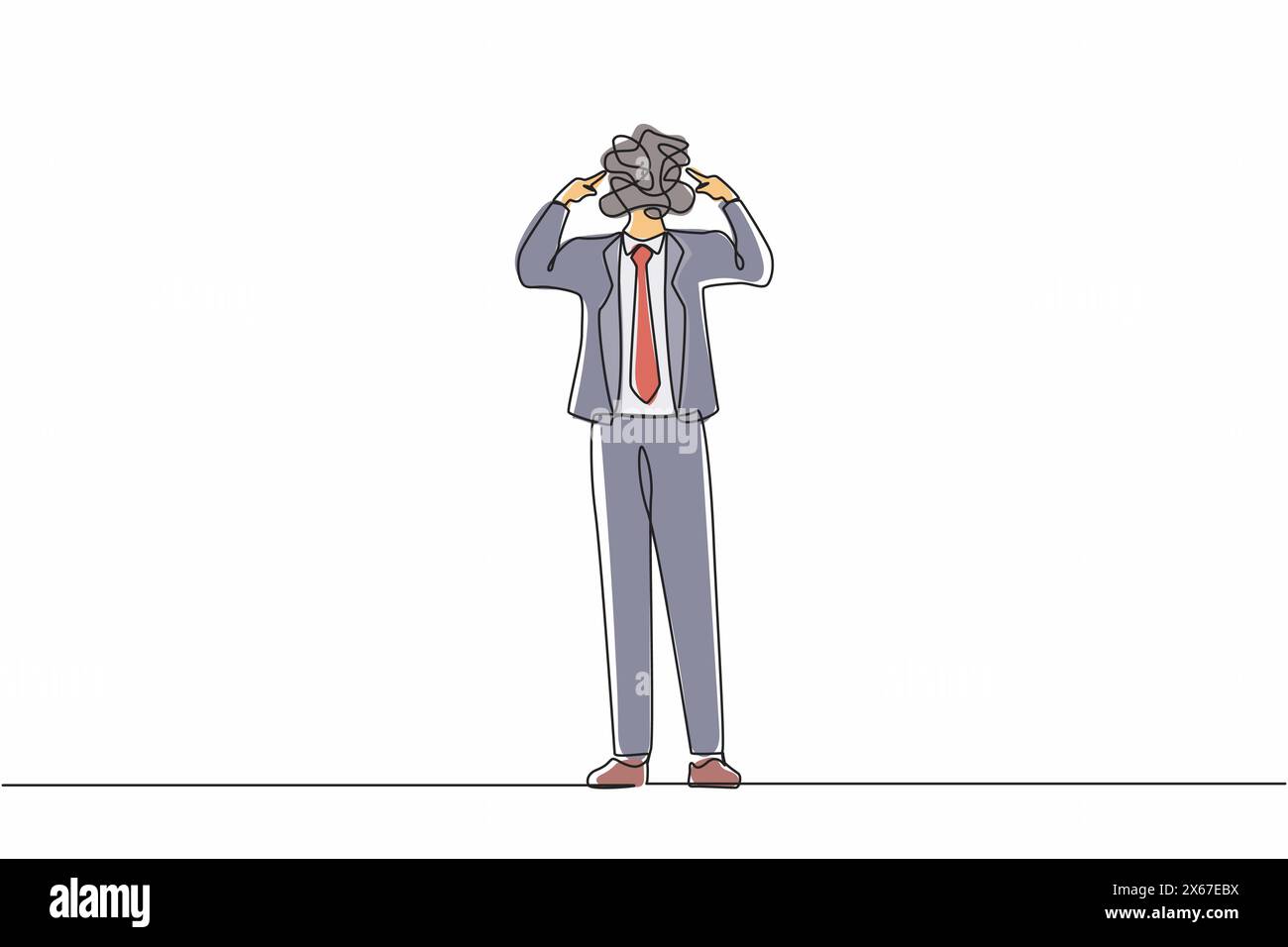 Single continuous line drawing businessman with round scribbles instead ...