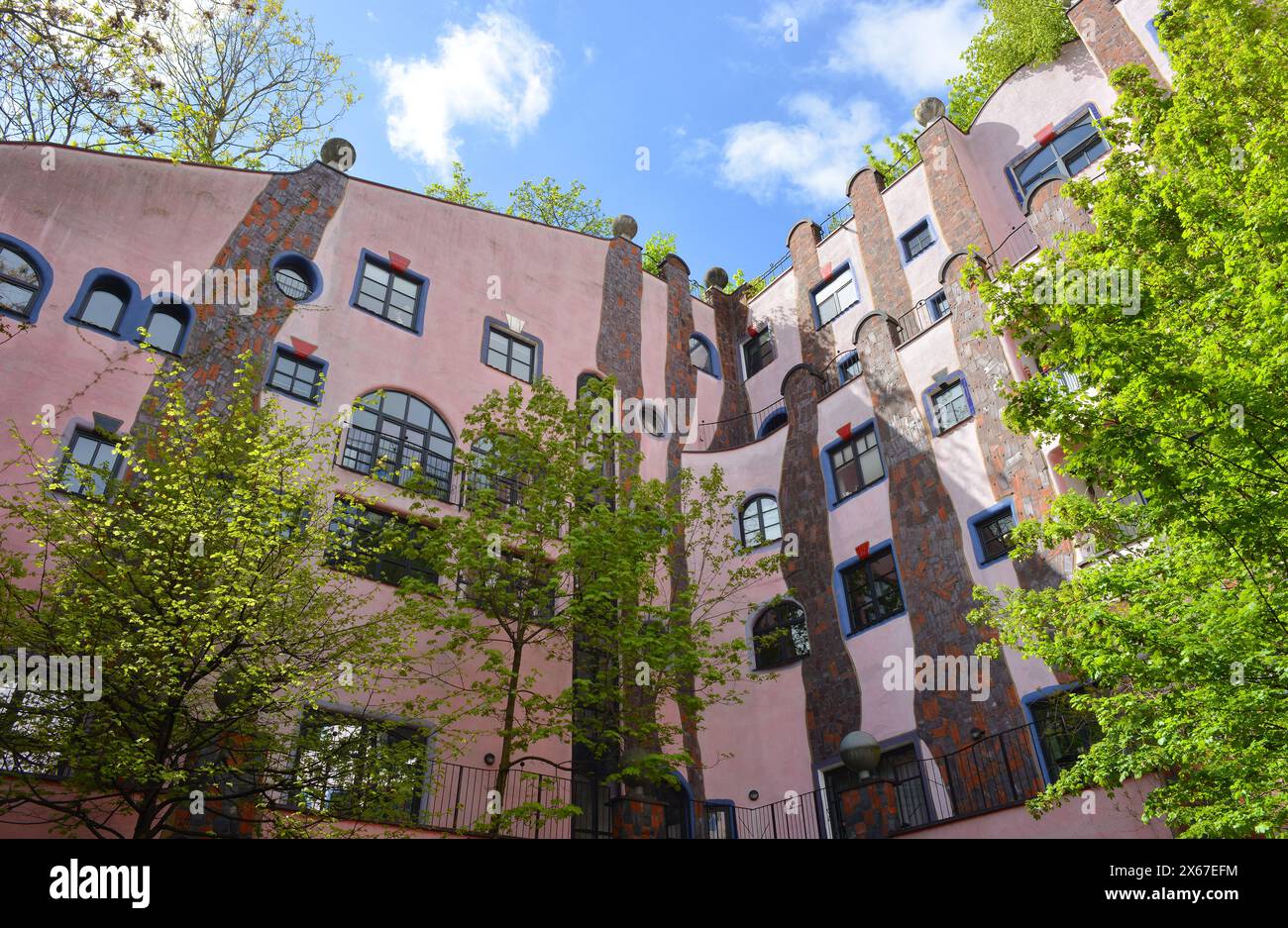 Magdeburg, Germany 04-20-2024 Hundertwasser house design facade with ...