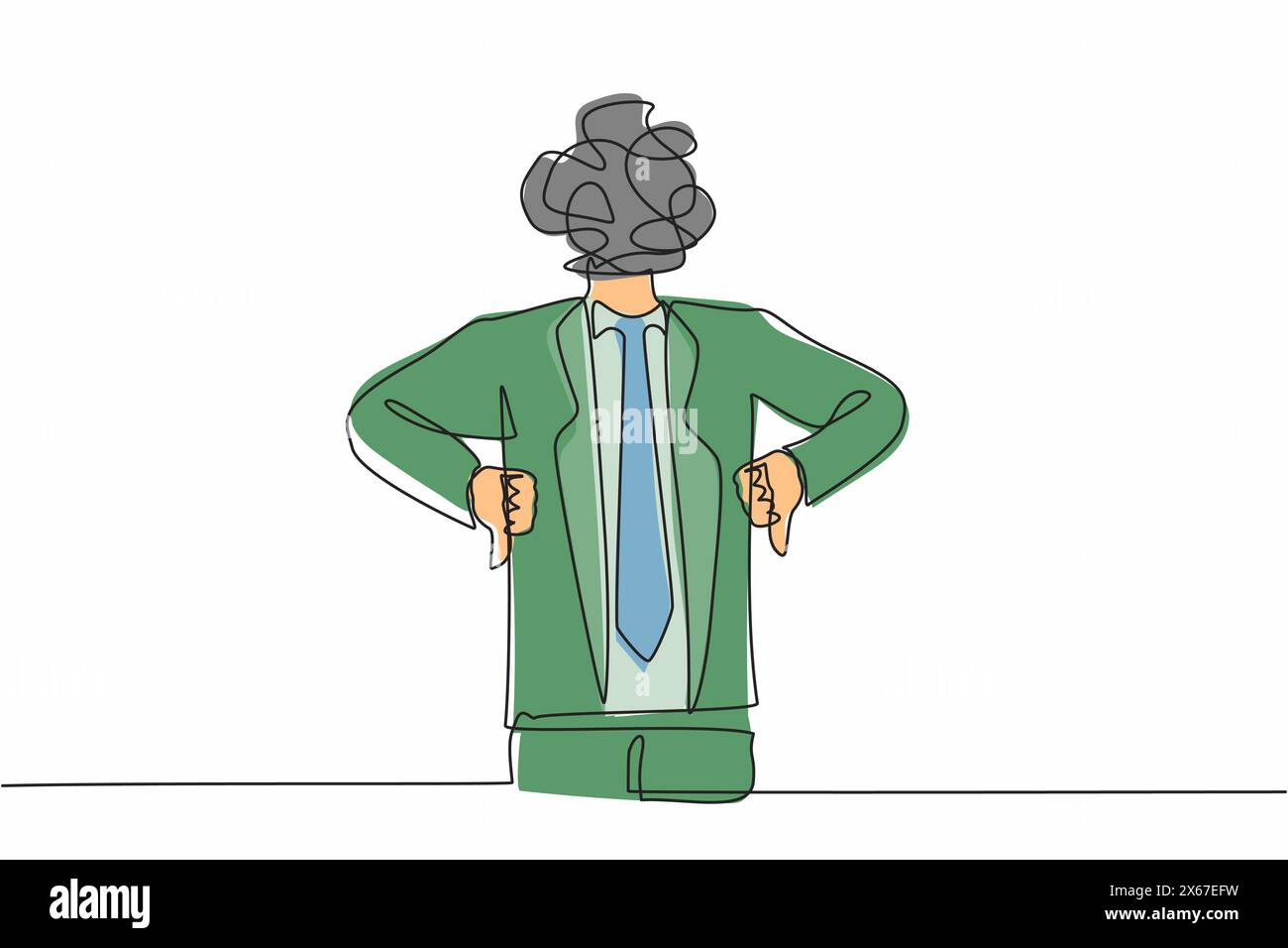 Single continuous line drawing businessman with round scribbles instead ...