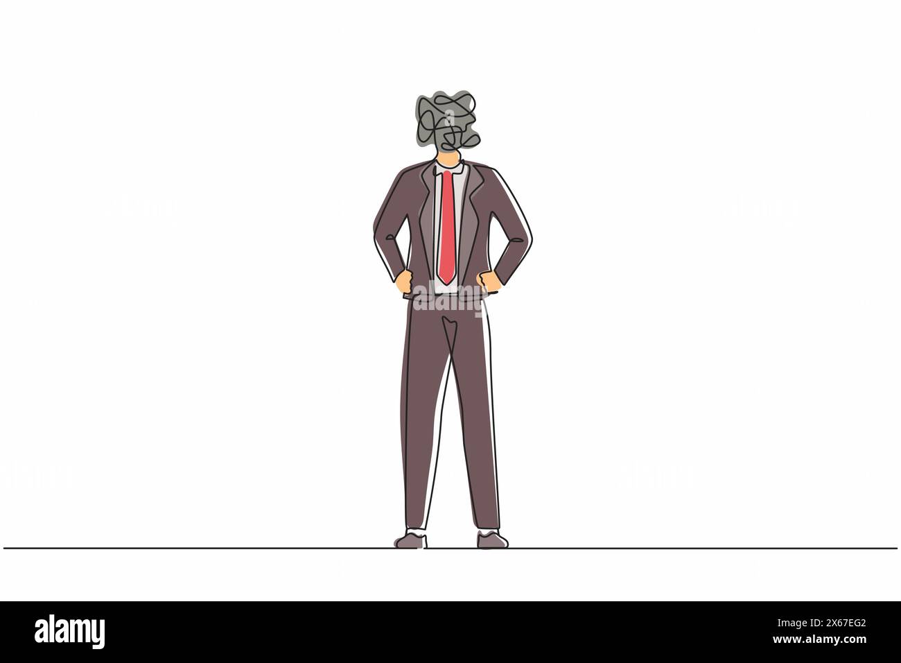 Single continuous line drawing businessman with round scribbles instead ...