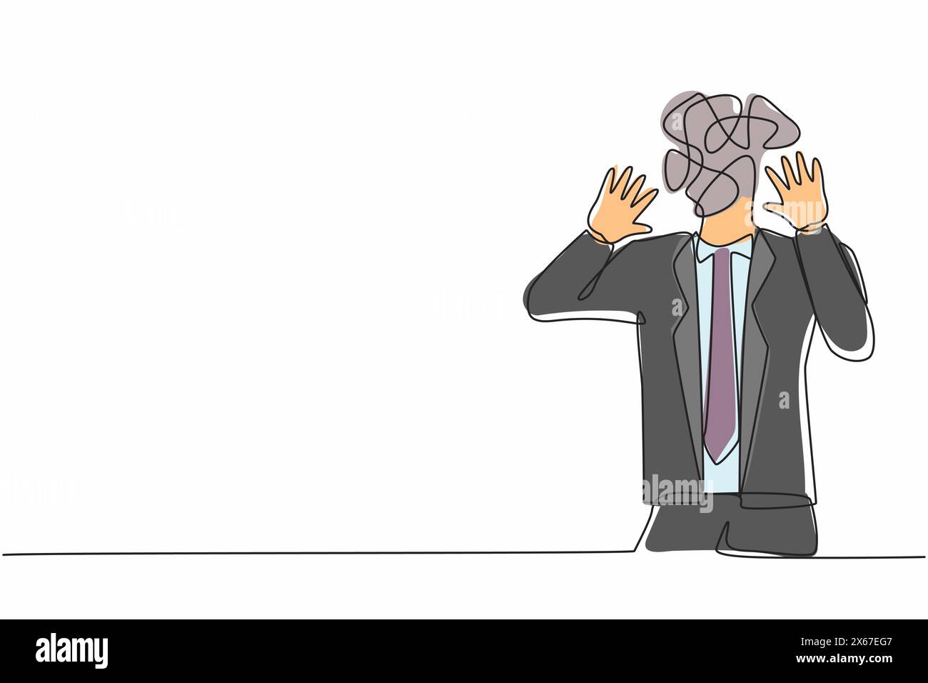 Continuous one line drawing businessman with round scribbles instead of ...