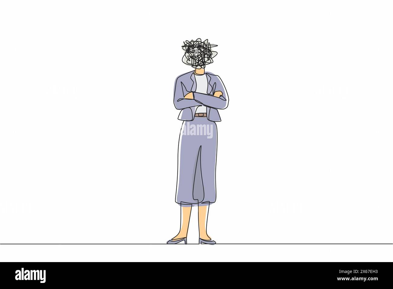 Continuous one line drawing businesswoman with round scribbles instead ...