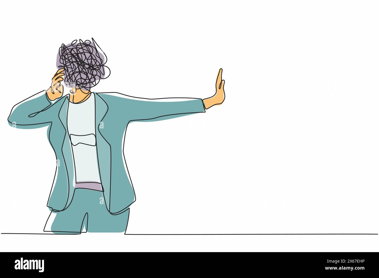 Continuous one line drawing businesswoman with round scribbles instead ...