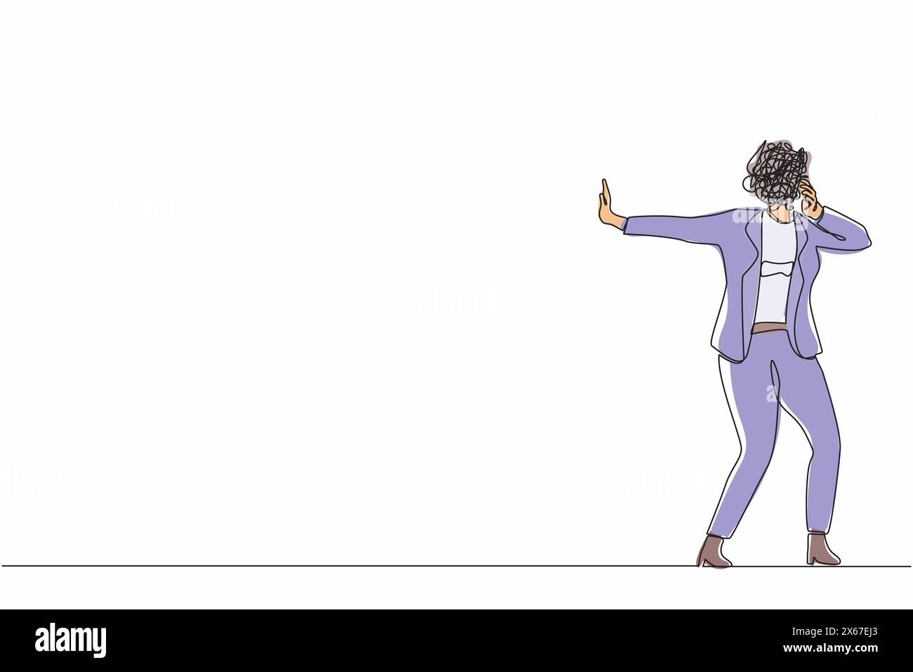 Single one line drawing businesswoman with round scribbles instead of ...