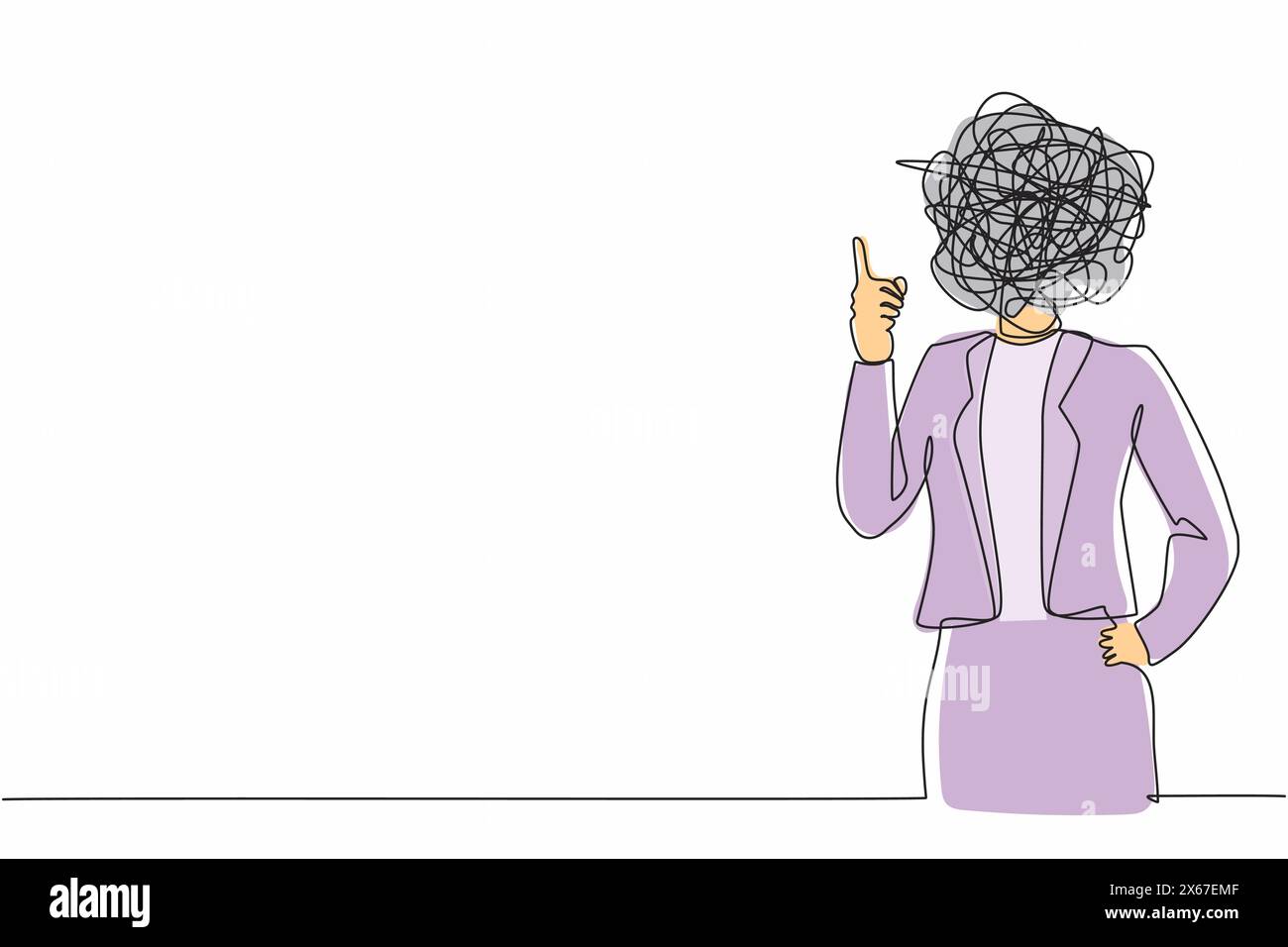 Single one line drawing businesswoman with round scribbles instead of a ...