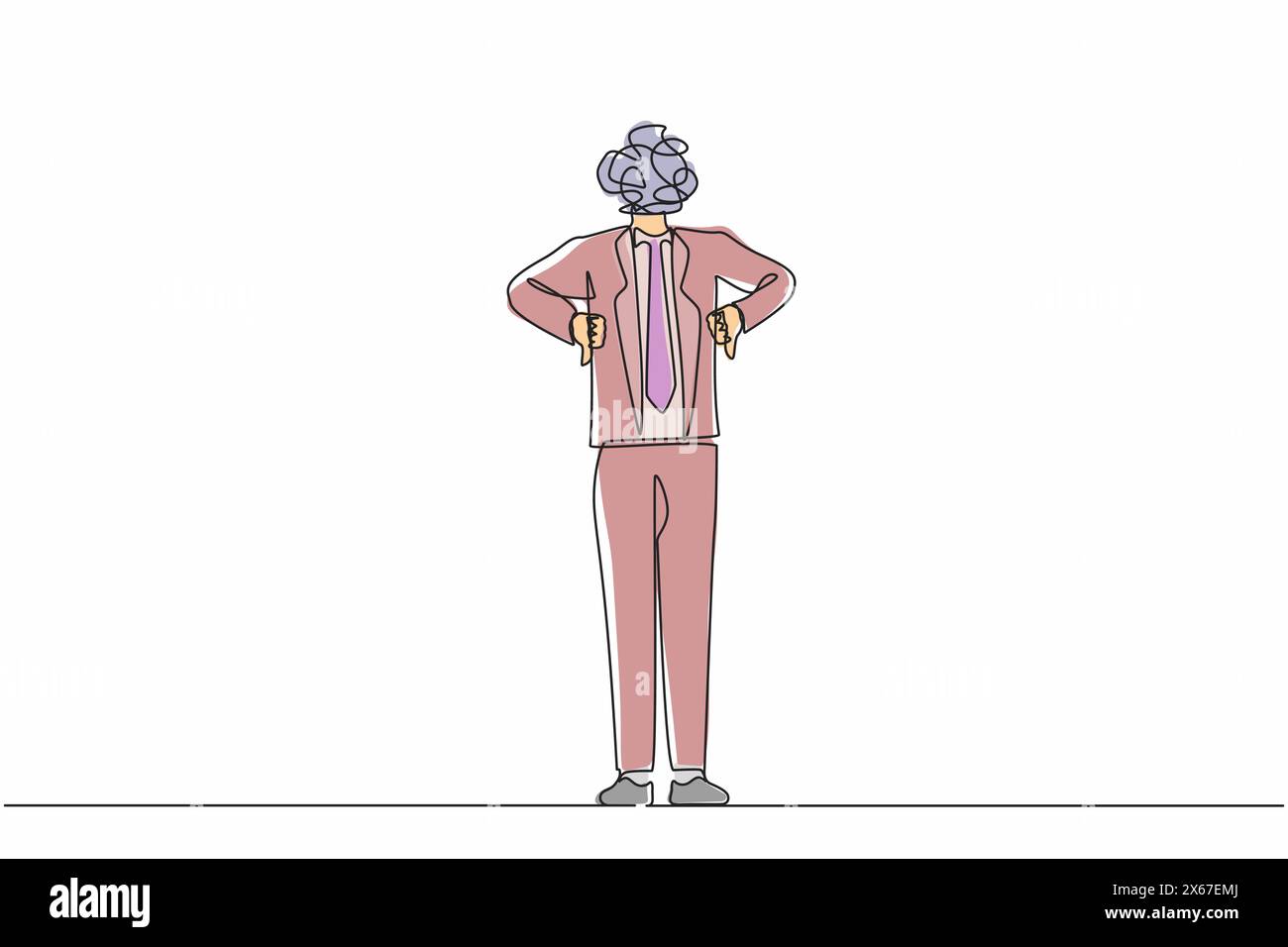 Continuous one line drawing businessman with round scribbles instead of ...