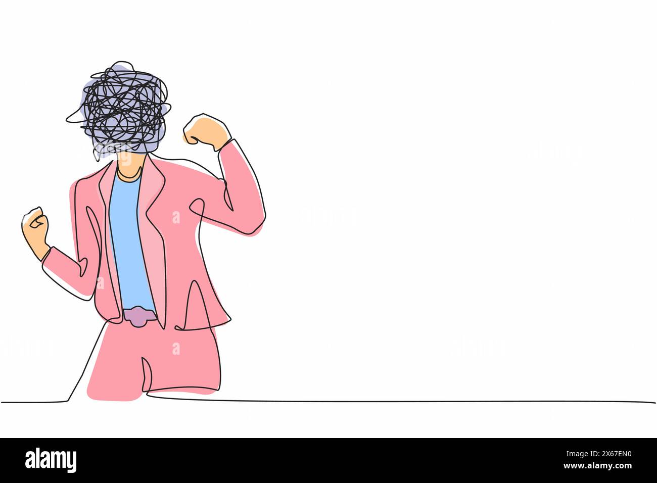 Continuous one line drawing businesswoman with round scribbles instead ...