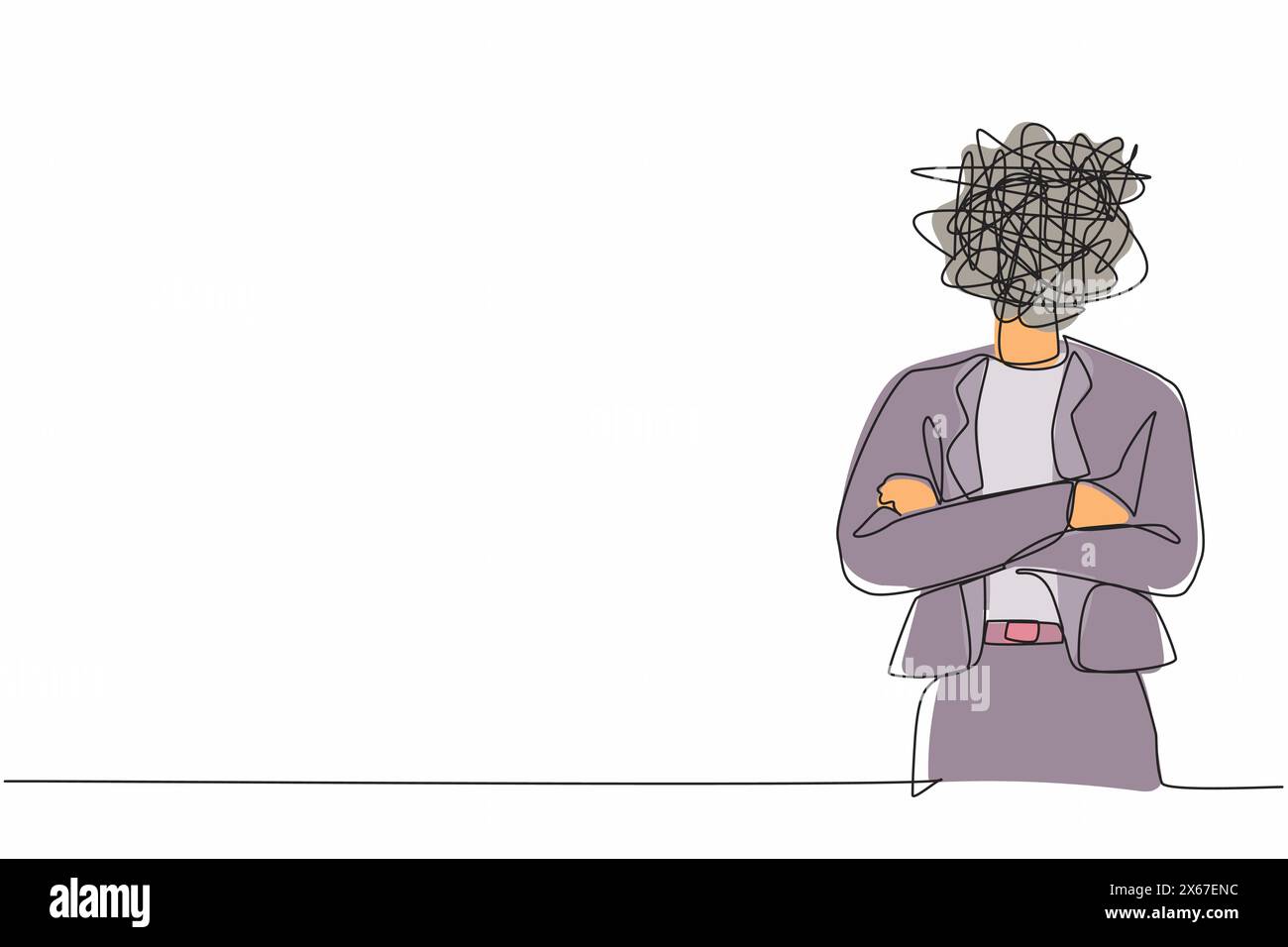 Single one line drawing businesswoman with round scribbles instead of ...