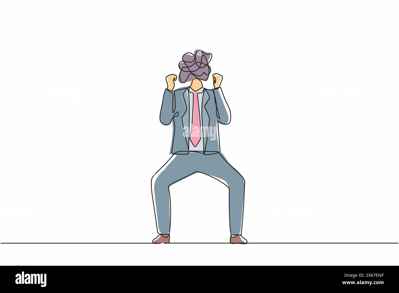 Single one line drawing businessman with round scribbles instead of ...