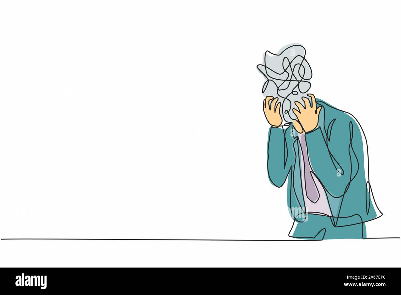 Continuous one line drawing businessman with round scribbles instead of ...